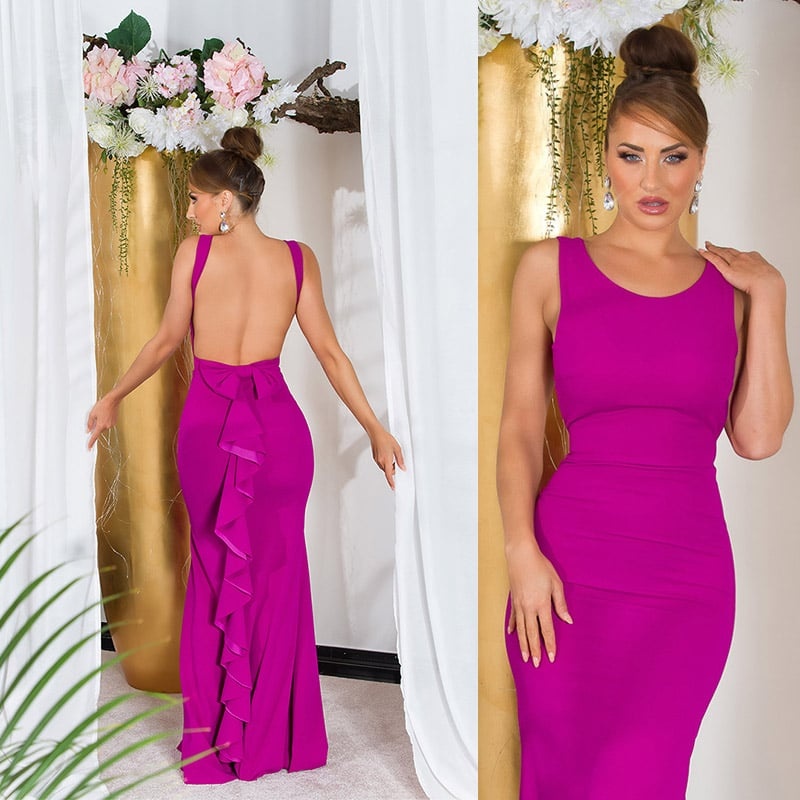 Luxe gala lang jurk met open rug - paars - ClassyWear