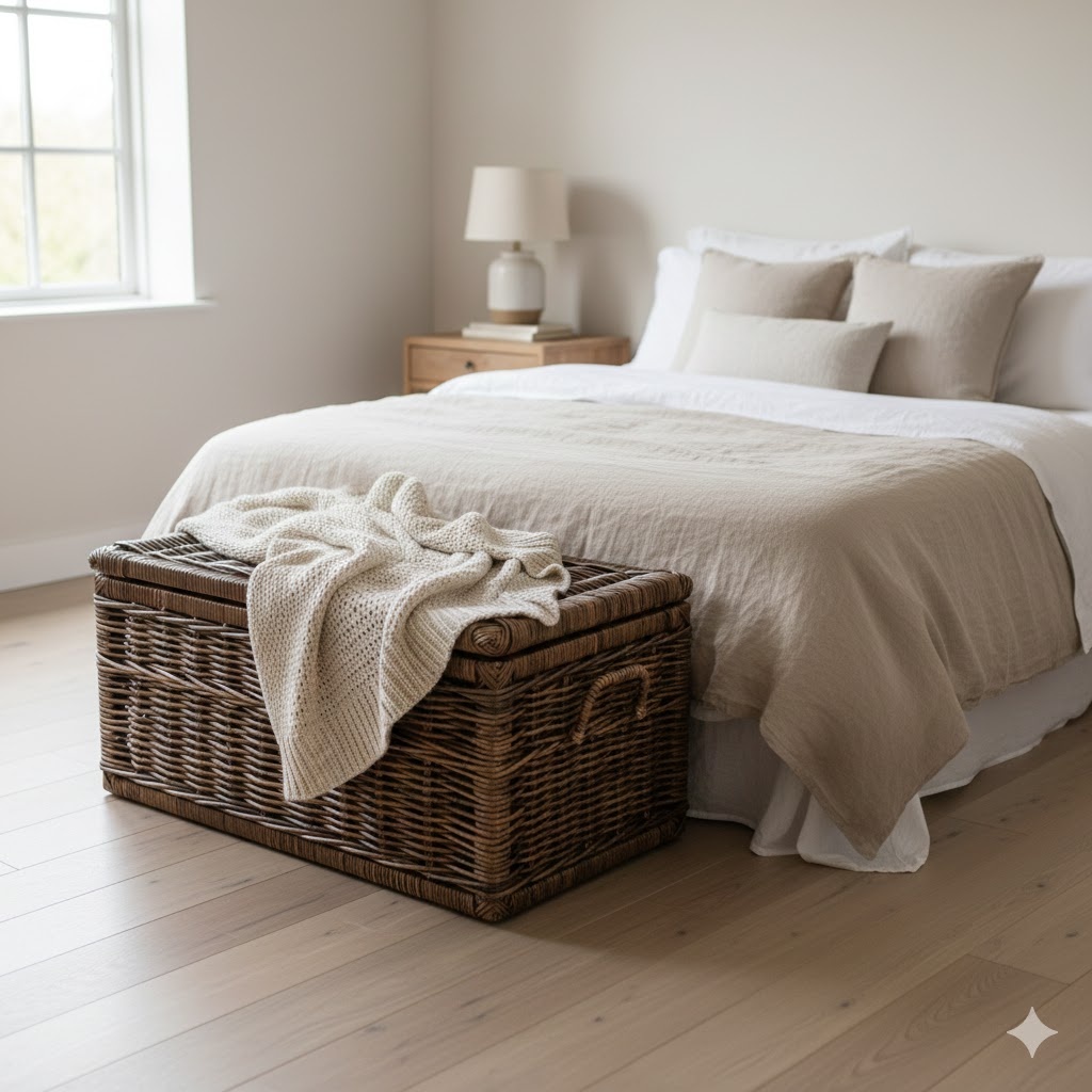 Grote Rotan mand Met Deksel Antiek - Sweet Living Shop