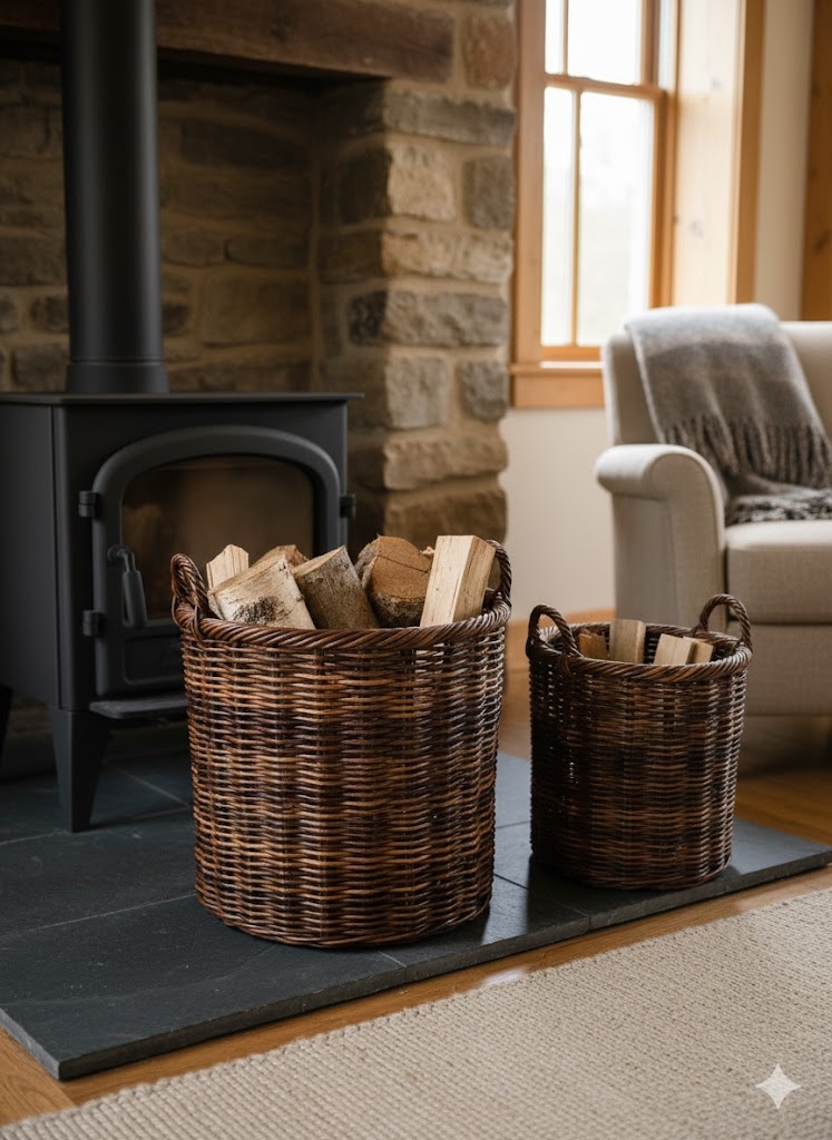 Hoge Ronde Mand Antiek - Rotan Plantenmand - Sweet Living Shop