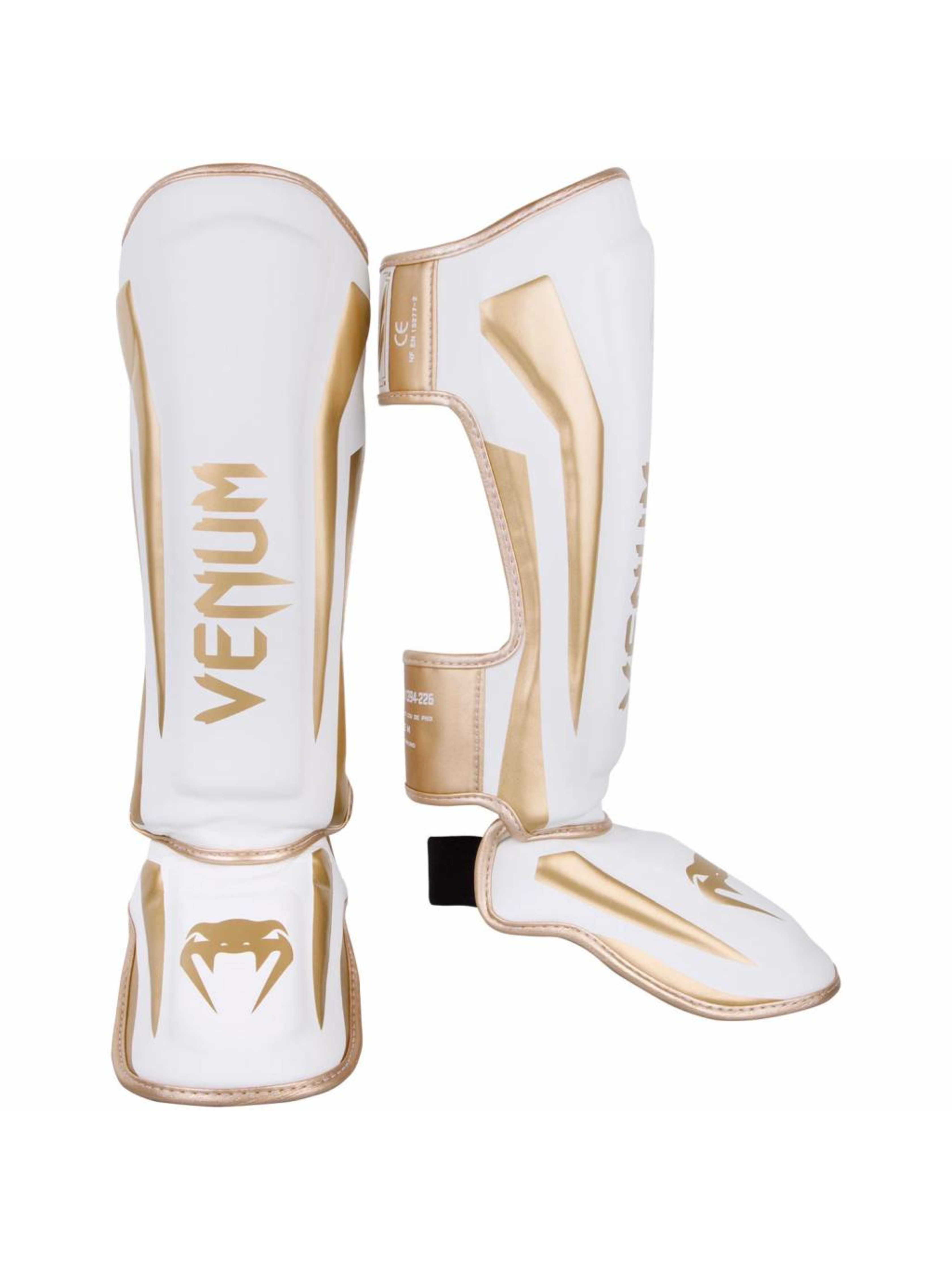 Venum Kickboks Scheenbeschermers Elite Wit Goud - FIGHTWEAR SHOP NEDERLAND