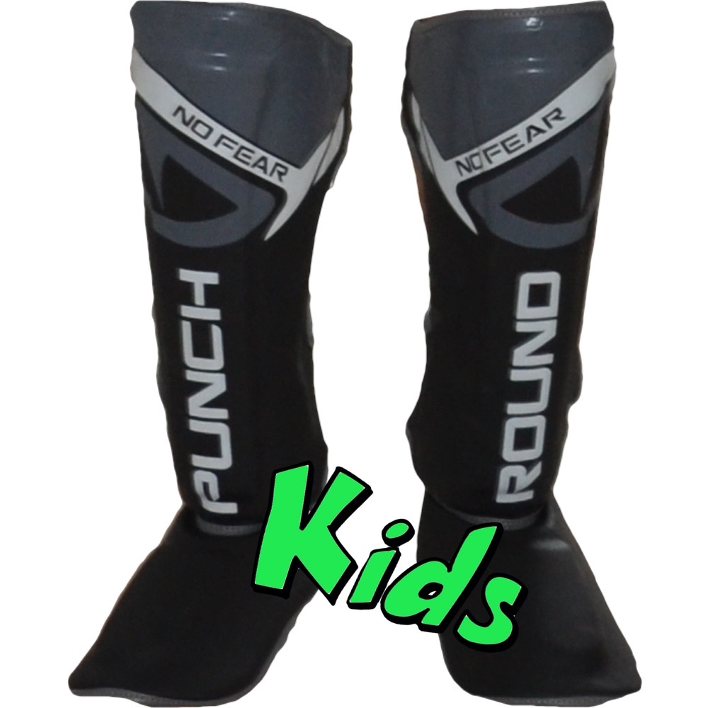 Punch Round Kids NoFear Kickboxing Shin Guards Black Grey - FIGHTWEAR ...