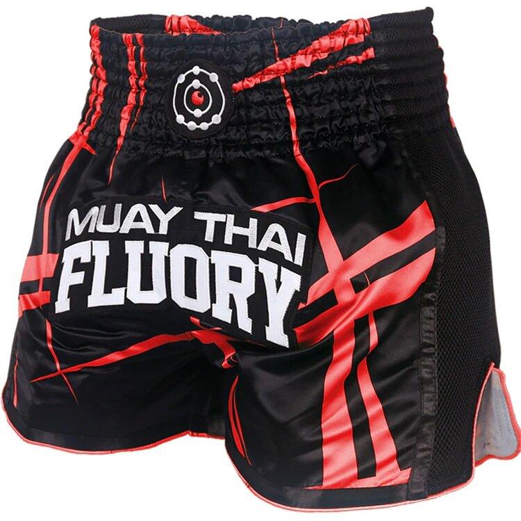 Fluory Kickboxing Shorts Stripes Black Red - FIGHTWEAR SHOP EUROPE