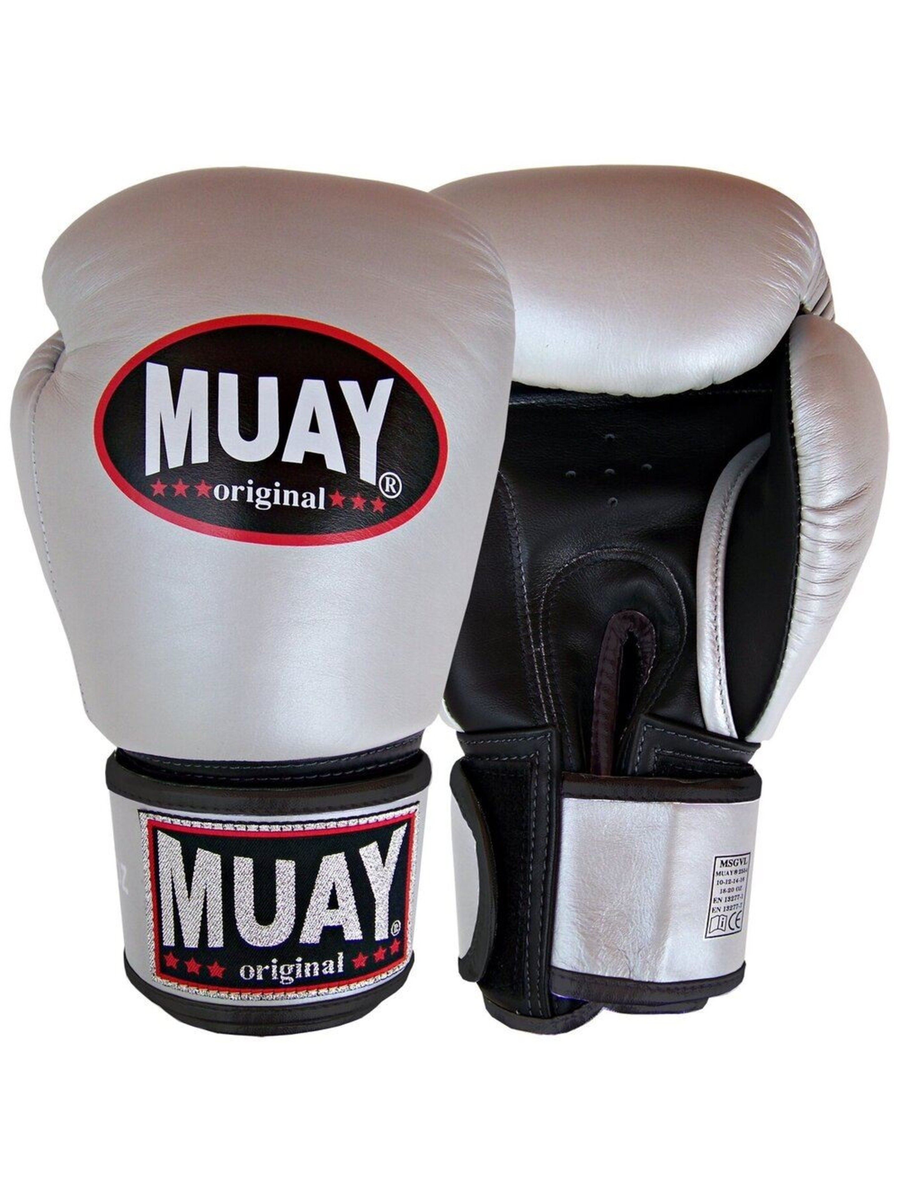 MUAY® Premium Leather Boxing Gloves Silver Black - FIGHTWEAR SHOP EUROPE