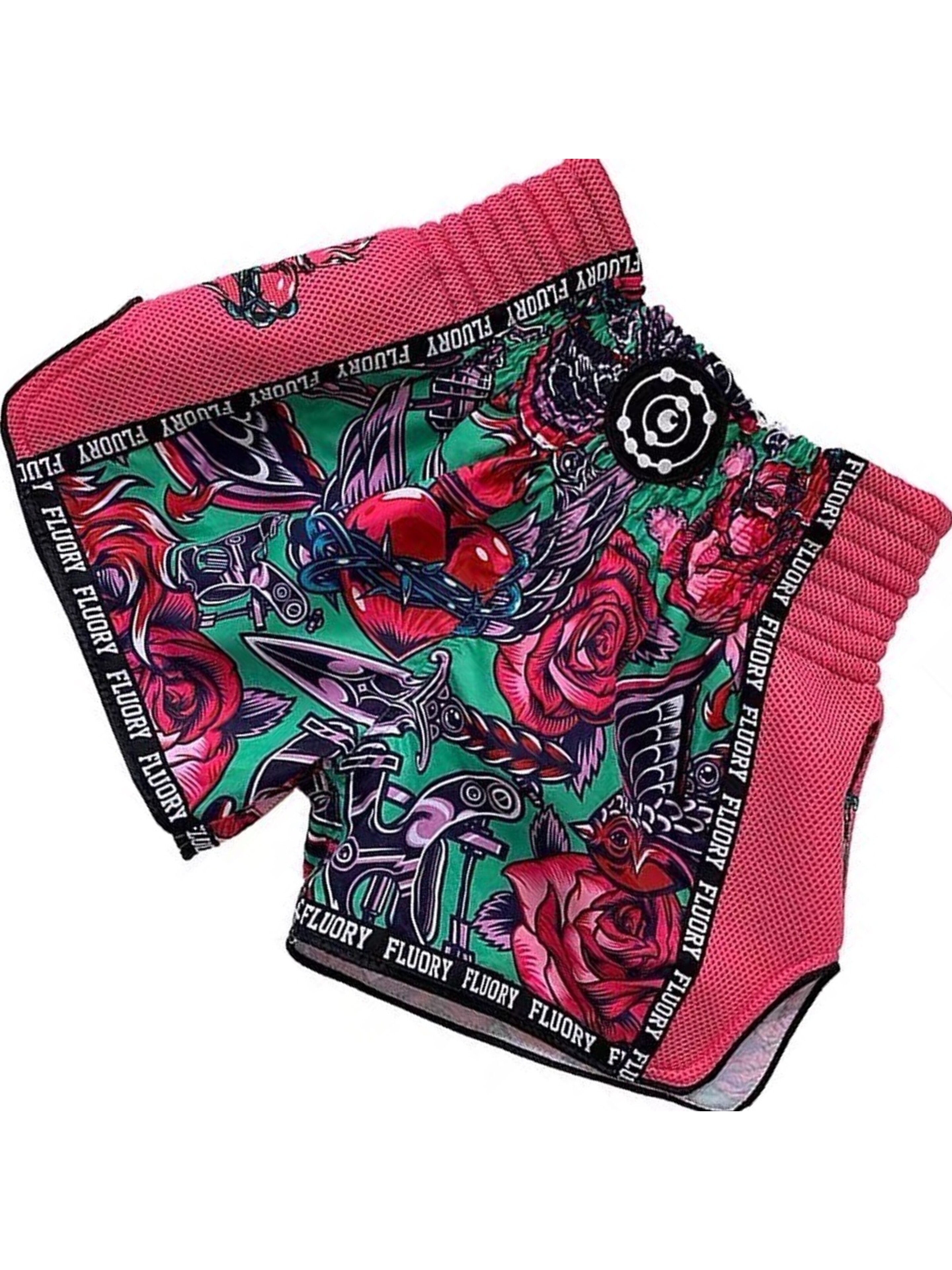 Fluory Muay Thai Kickboxing Short Pink Green - FIGHTWEAR SHOP EUROPE