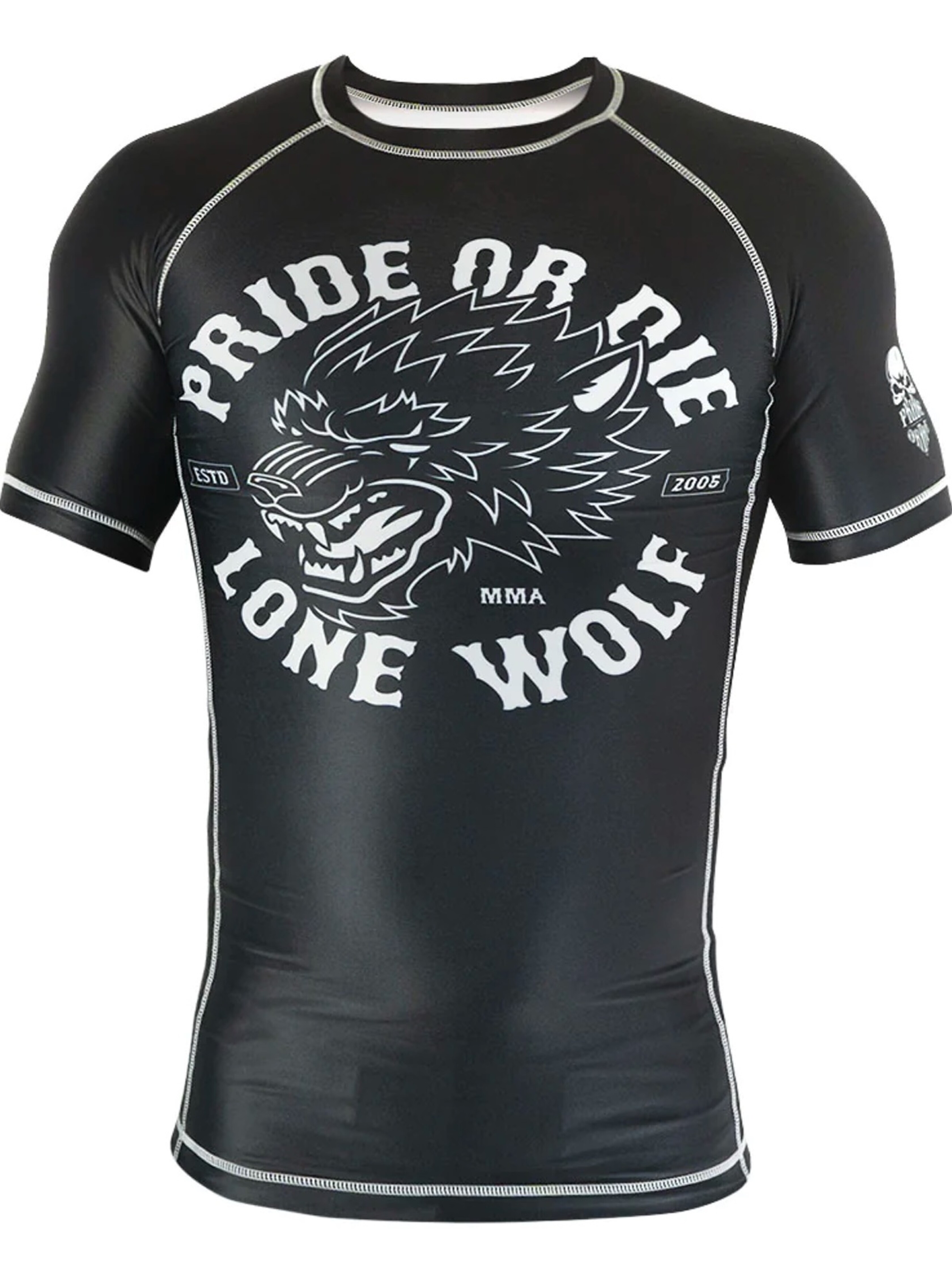 PRIDE or Die Rash Guard Lone Wolf Black White - FIGHTWEAR SHOP EUROPE