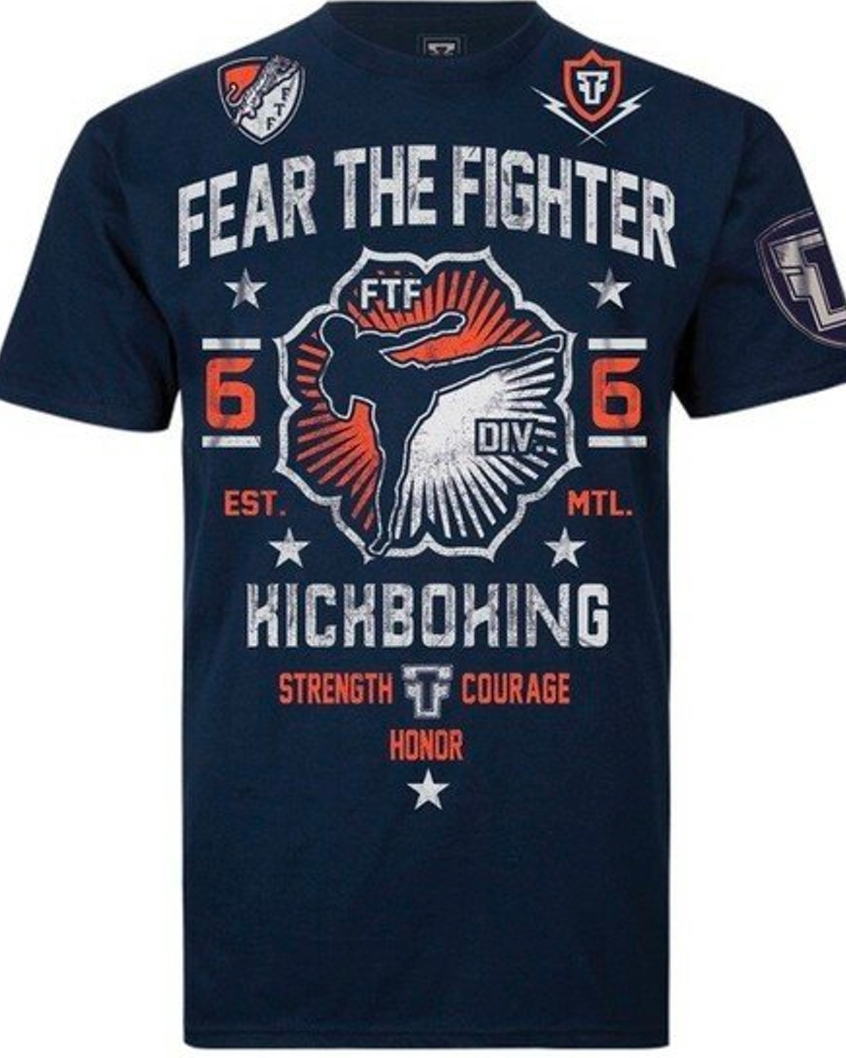Fear The Fighter Kickboxing T Shirt Cotton Navy - Fightwear Shop - Europe