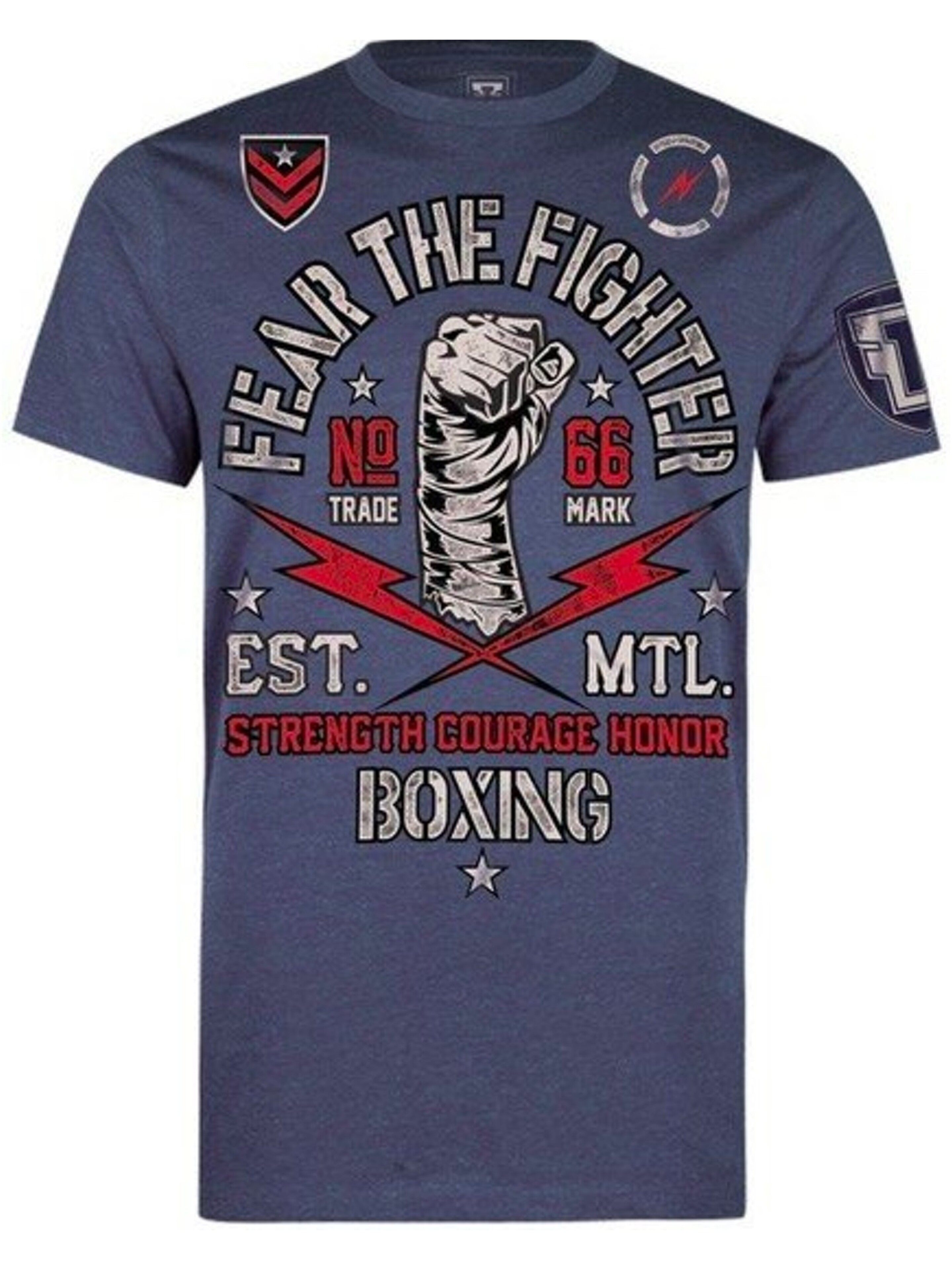 Fear The Fighter Boxing Club T Shirt Cotton Blue - FIGHTWEAR SHOP EUROPE