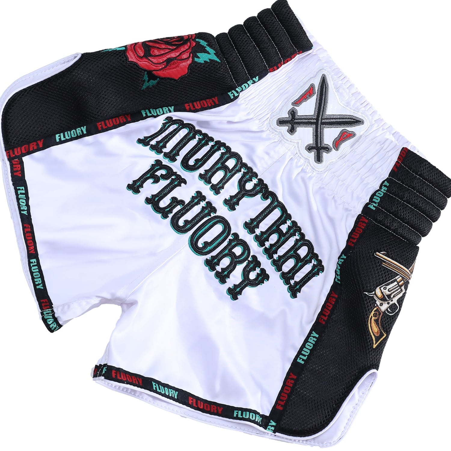 Fluory Muay Thai Kickboxing Shorts Pistola White - Fightwear Shop - Europe