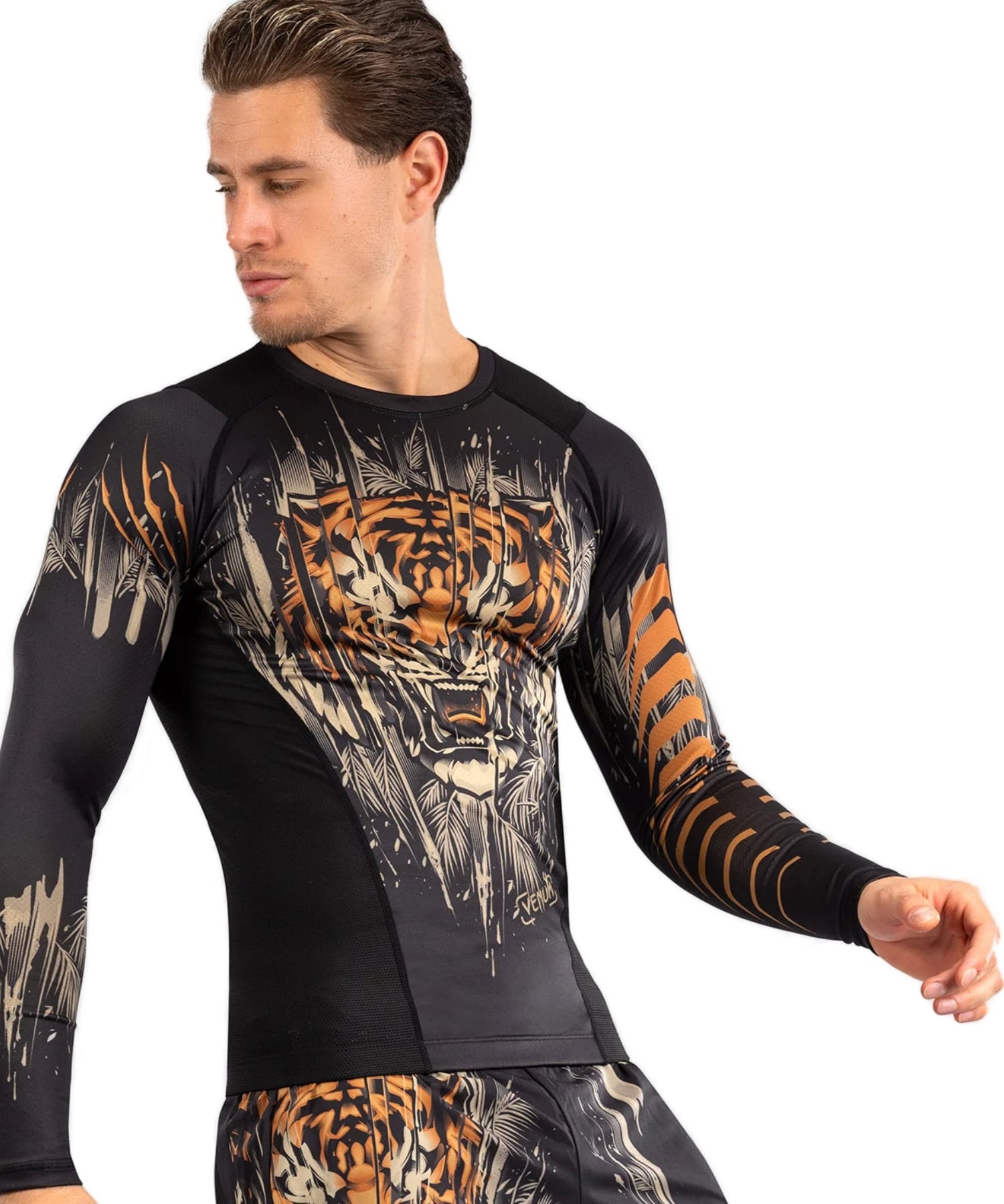 Venum Tiger Rashguard L/S Zwart Neon Oranje - FIGHTWEAR SHOP NEDERLAND