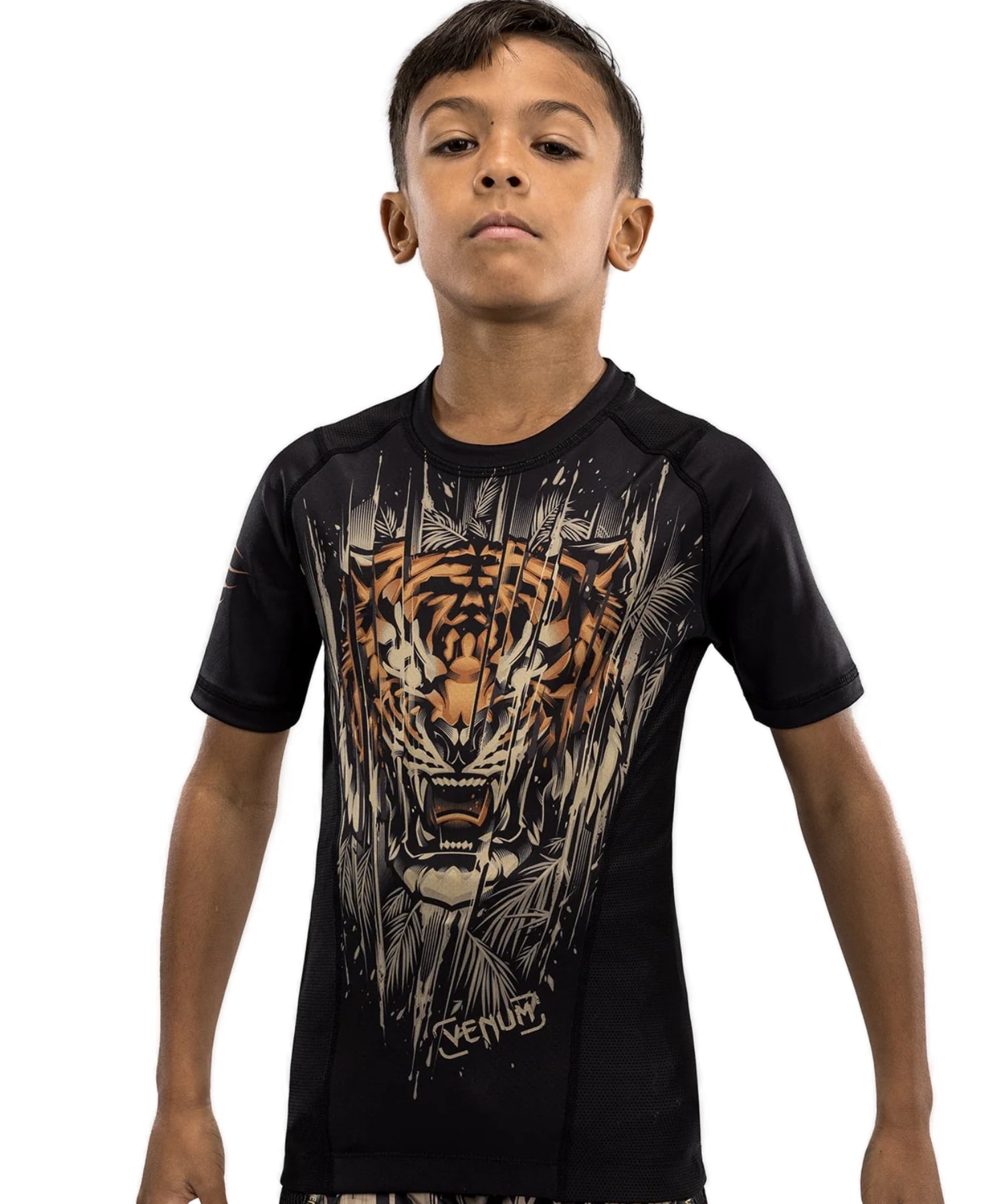 Venum Tiger Rashguard Kids Black Neon Orange - FIGHTWEAR SHOP EUROPE