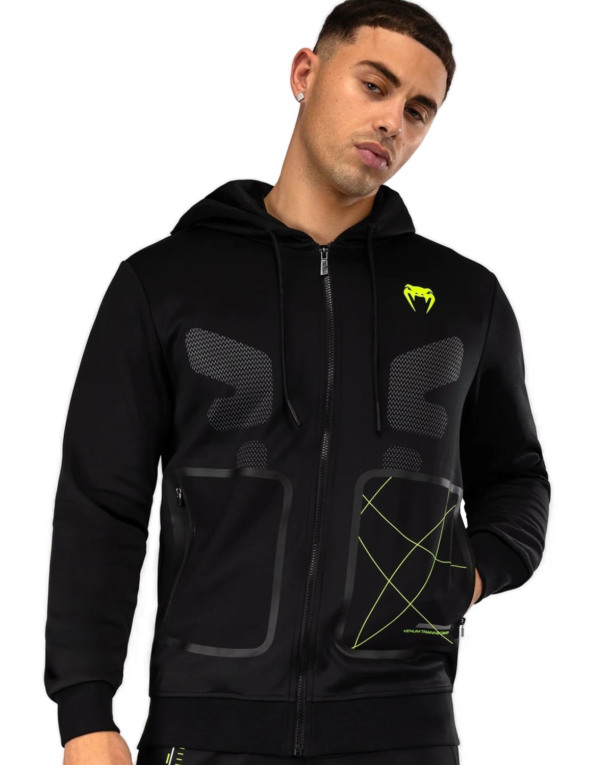 Venum Training Camp 4.0 Hoodie Black Neo Green - Fightwear Shop - Europe
