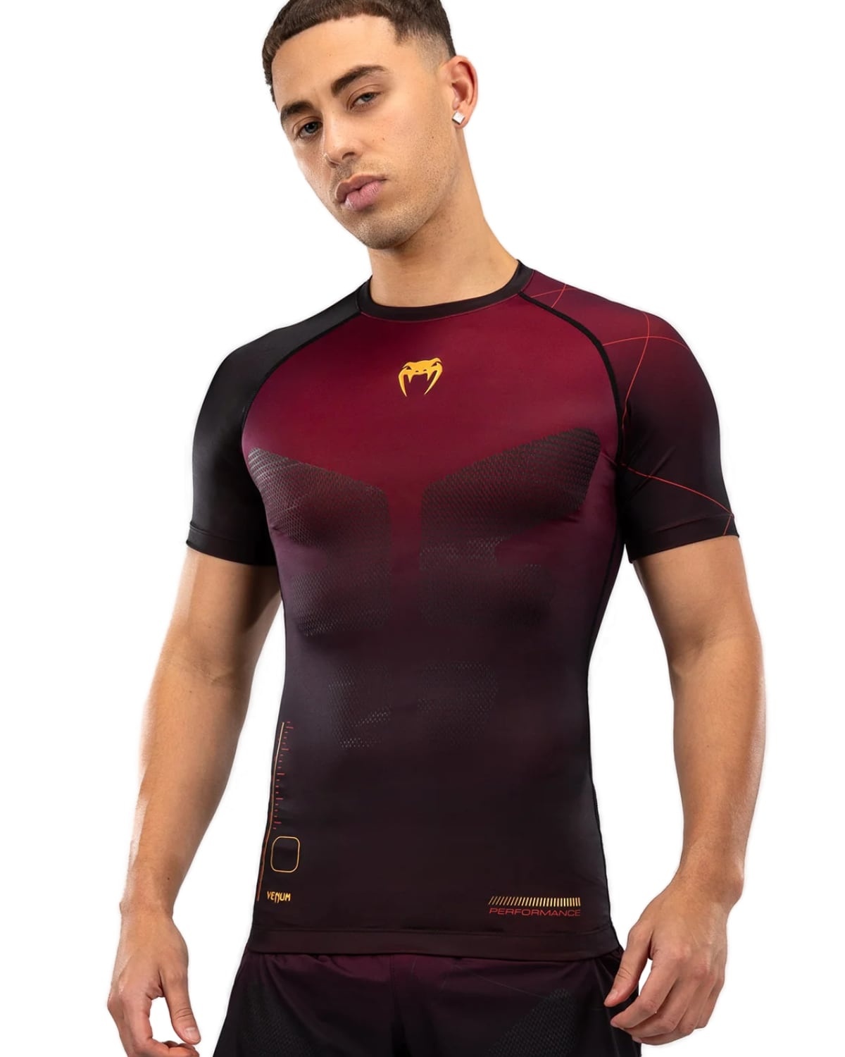 Venum Tactical XT Rash Guard Burgundy Black Gold - Fightwear Shop - Europe