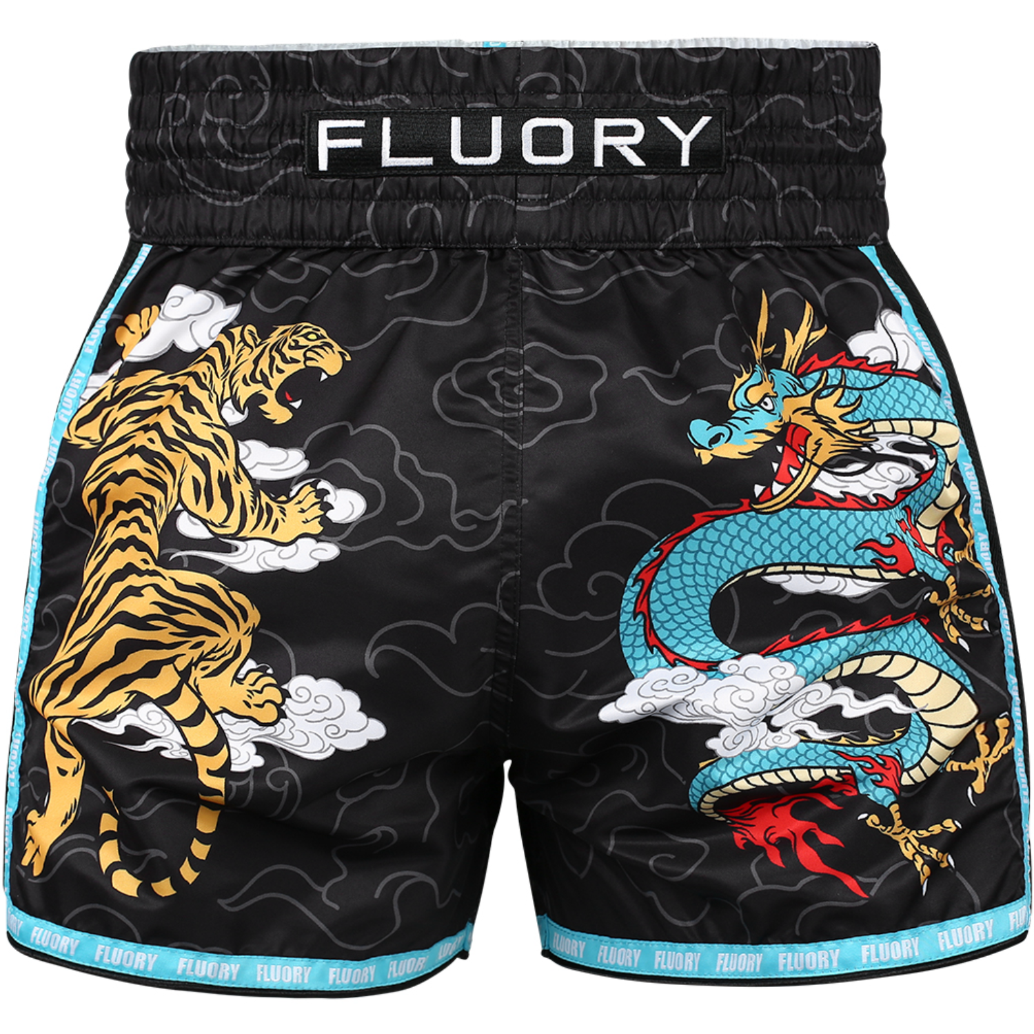 Fluory Muay Thai Shorts Dragon vs Tiger Black | Fightwear Shop ...