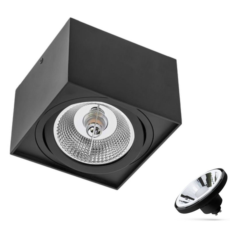 WiFi LED loftspot - AR111 230V - Matt Sort Firkant - CCT - Ledpaneler.dk