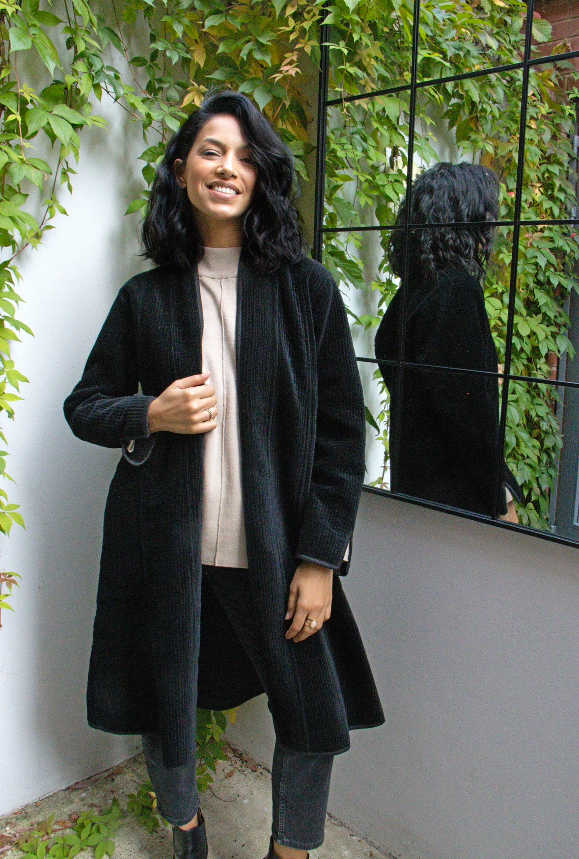 Jaba Velvet Quilted Coat in Black - JABA YARD