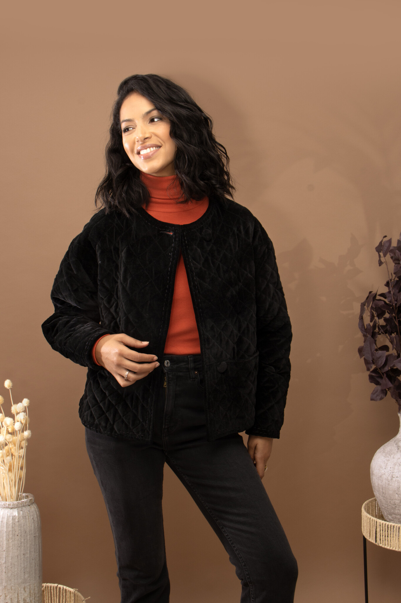 Jaba Quilted Velvet Jacket in Black - JABA YARD