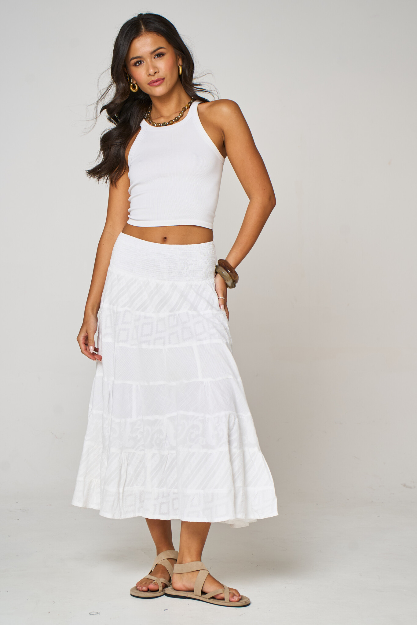 Jaba Tiered Skirt - Textured White - JABA YARD