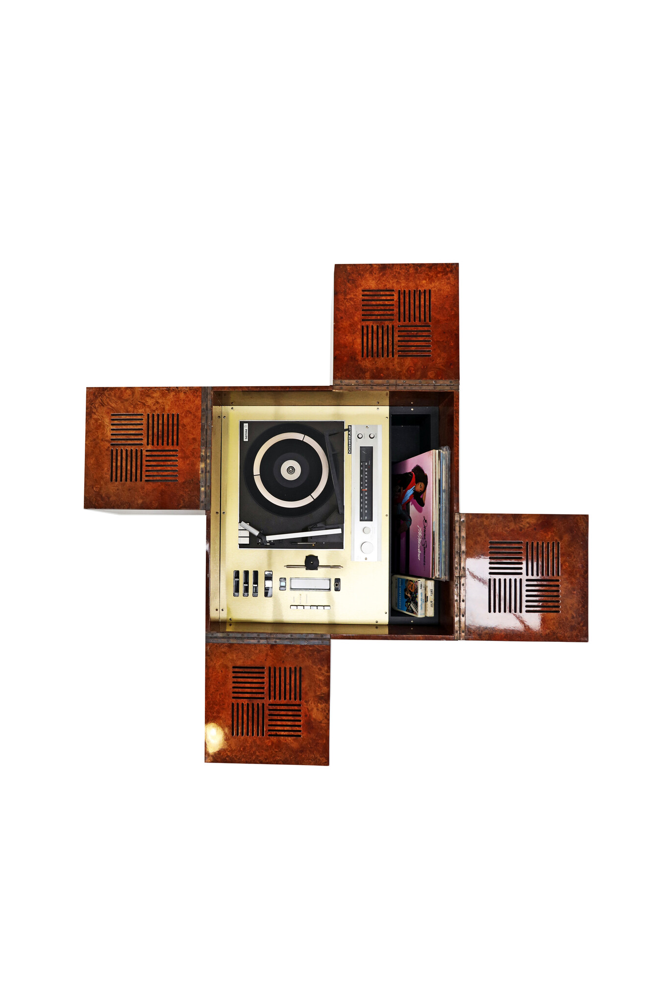 Rare Italian stereo box in burl wood, 1970's - THE HOUSE OF WAUW