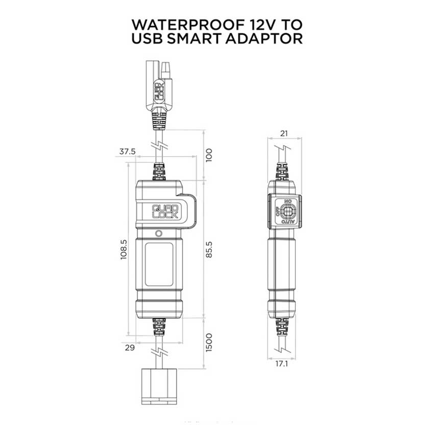 Quad Lock - Waterproof 12V naar USB Smart Adapter - Biker Outfit
