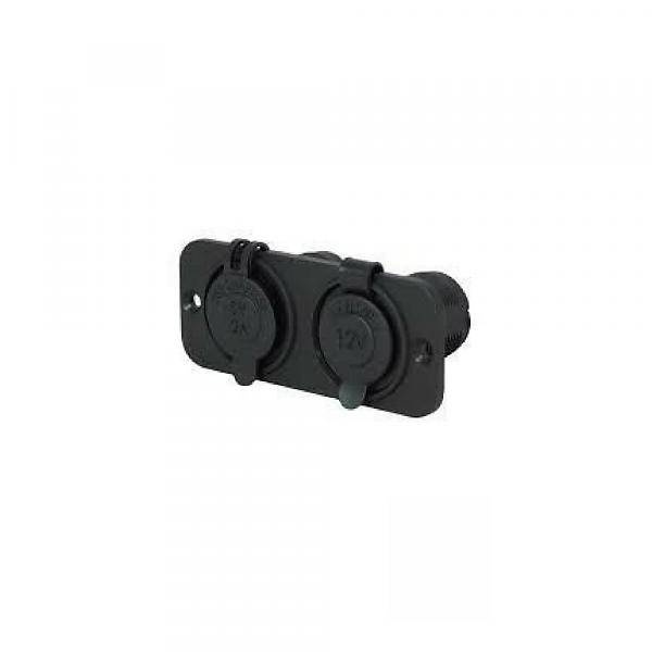 Dubbel 12V Inbouw Stopcontact – Waterdicht – Voor Boot of camper zwart ...