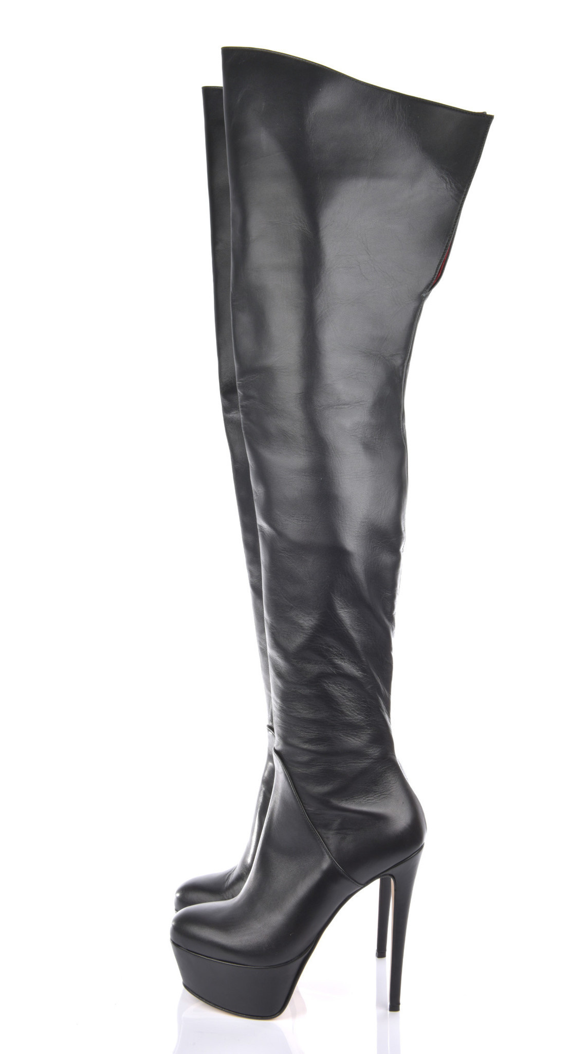 High thigh boots with platform heels in real leather - Italian High ...