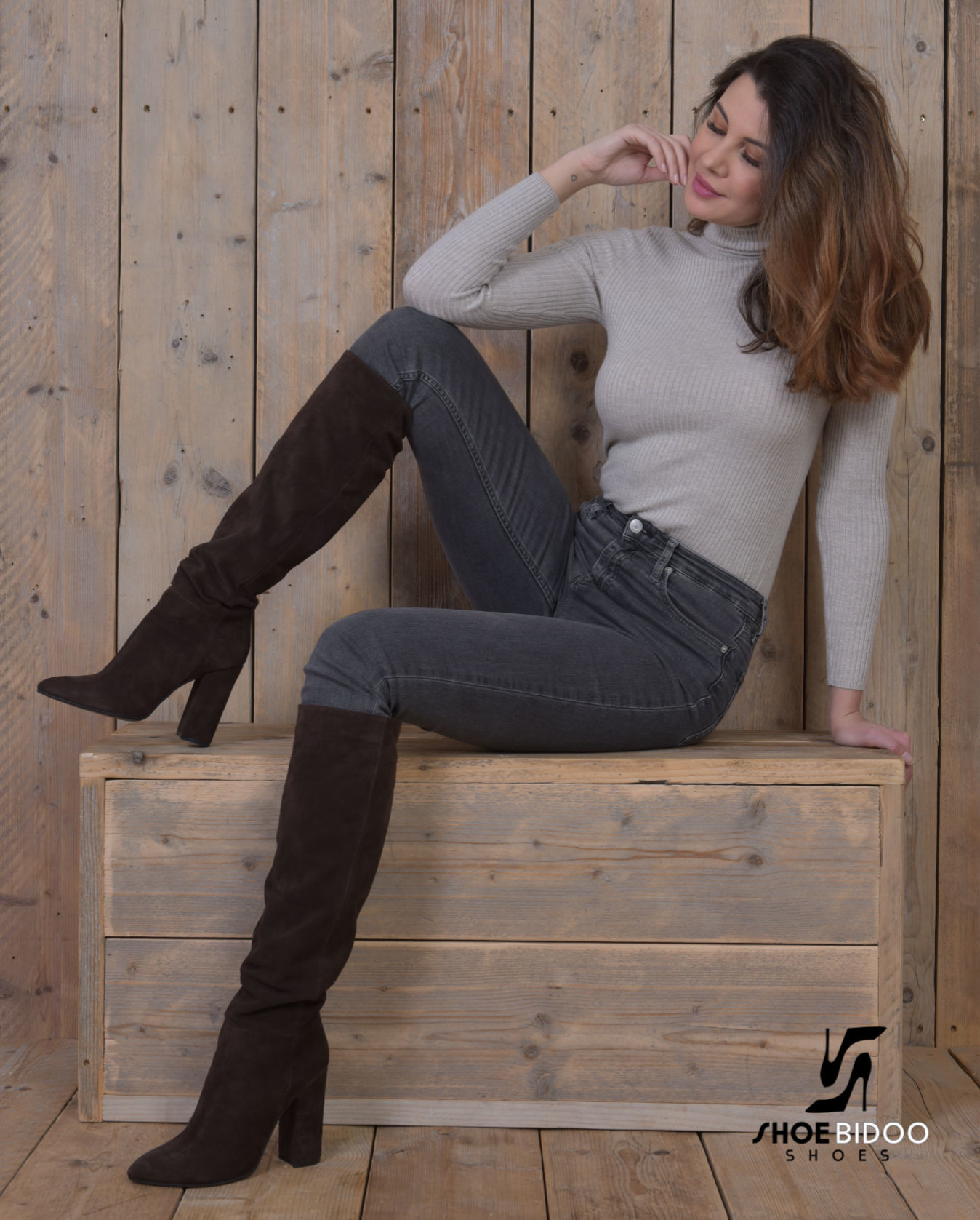 Long Italian leather knee boots with chunky heels - Italian High Heels ...