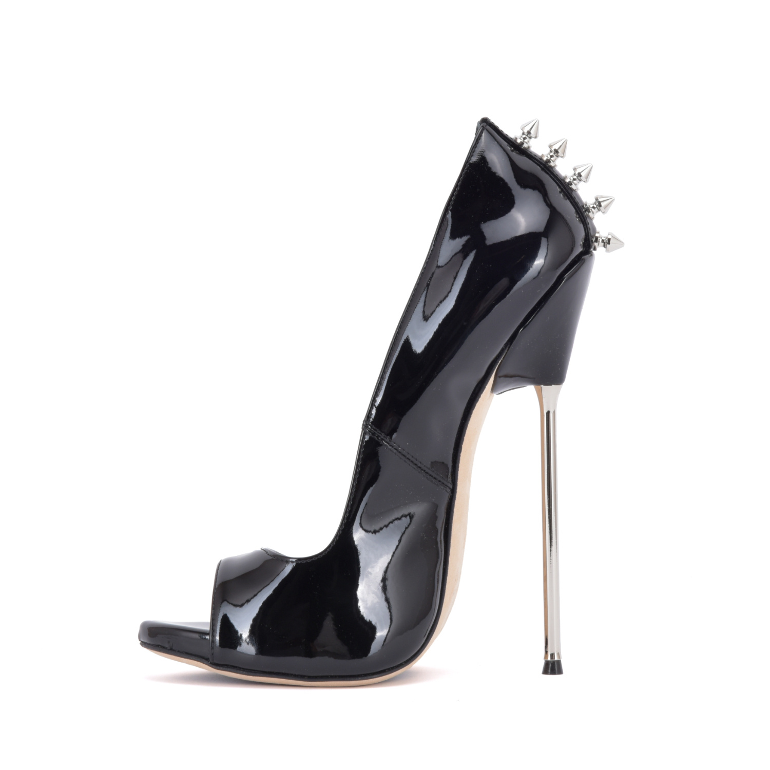 Sanctum Shoes CLAUDINE SPIKE BLACK SHINY OPEN TOE PUMPS - Italian High ...