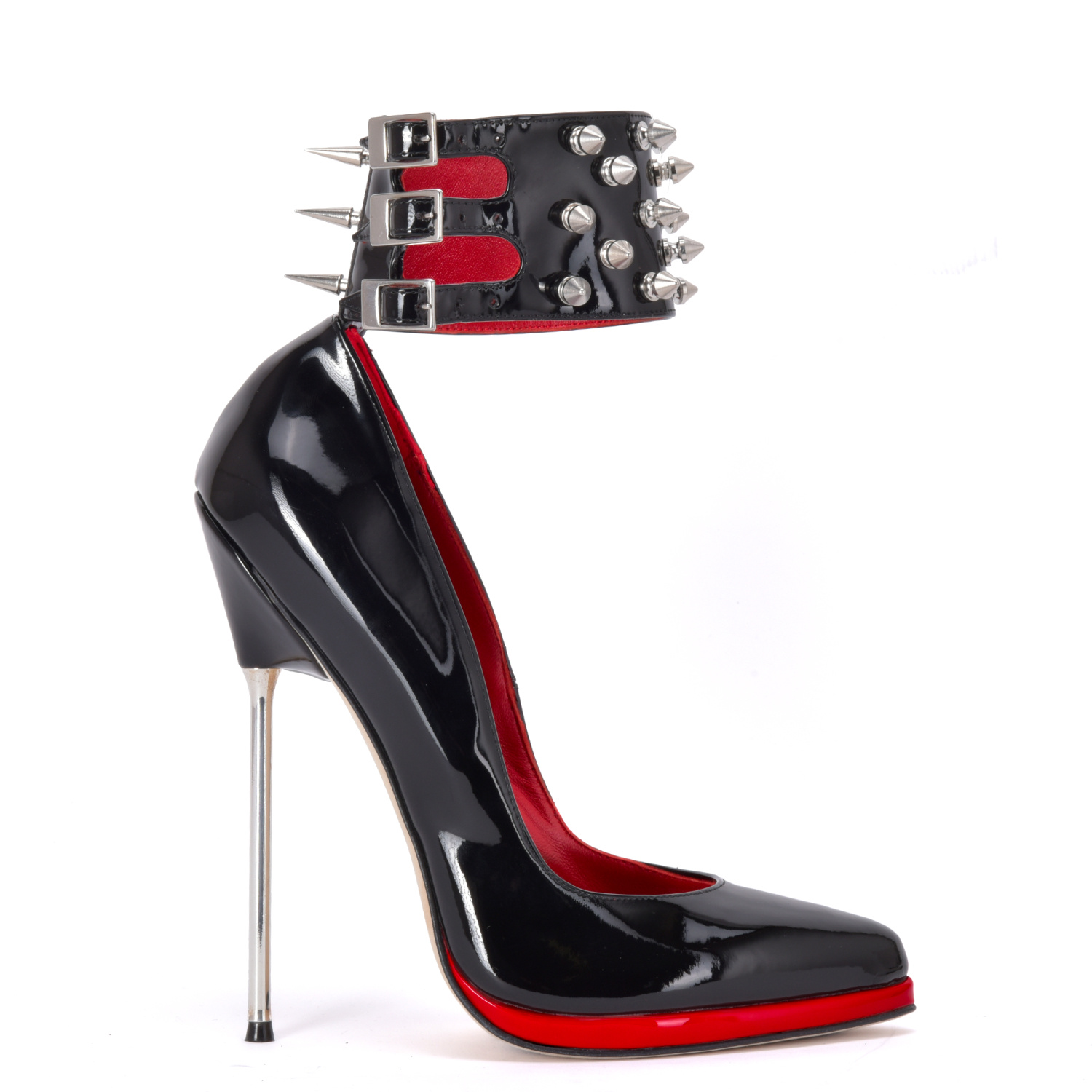 High extreme spike pumps in red and black patent - Italian High Heels ...