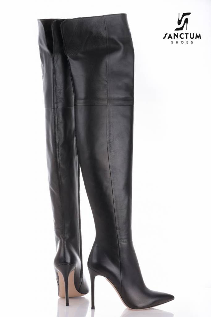 Long high Italian leather boots with thin heels - Italian High Heels by ...