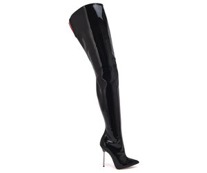Crotch high Italian boots with metal heels in real patent leather ...