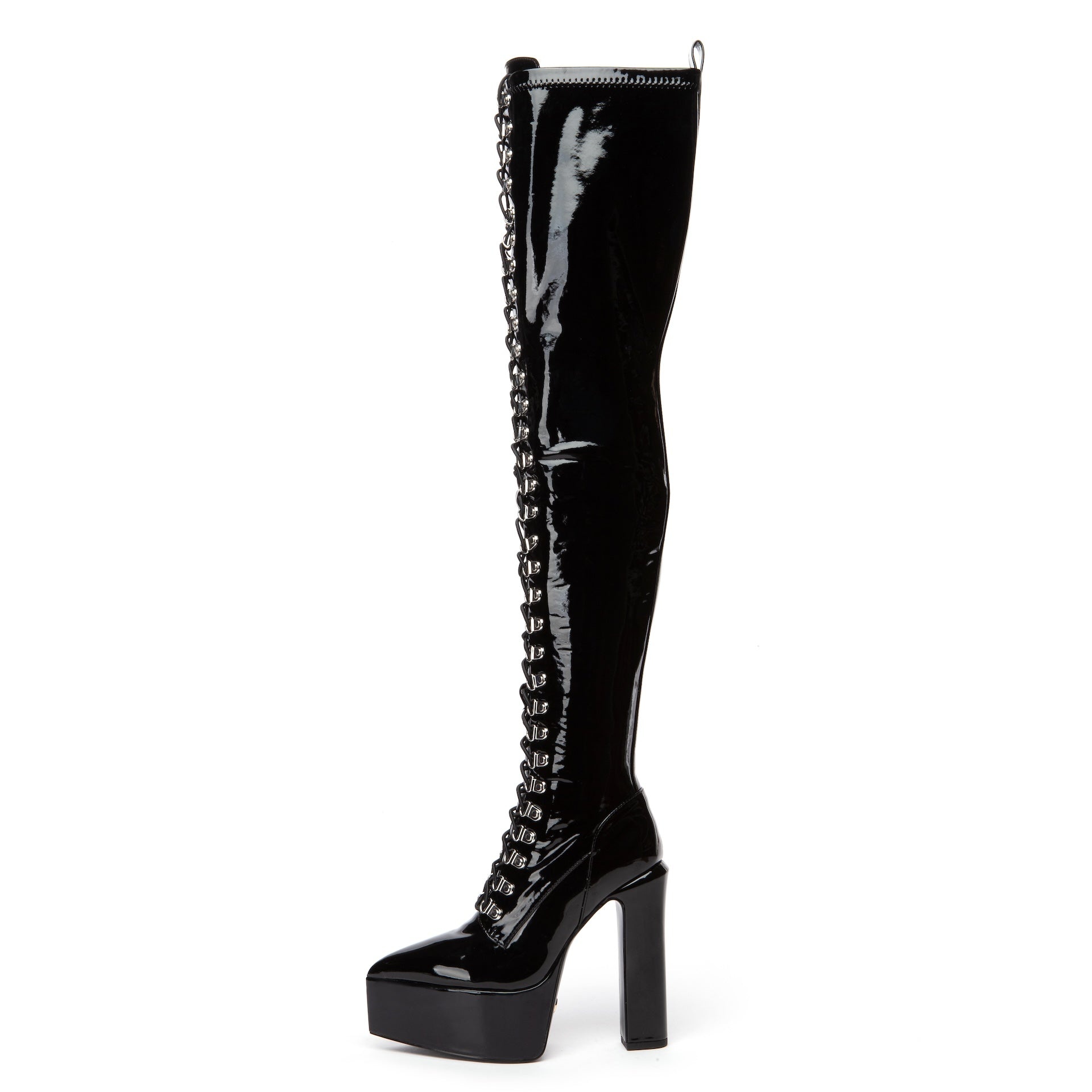 Giaro SECRETZ Black Shiny Lace-up Thigh Boots | Shoebidoo - Shoebidoo ...