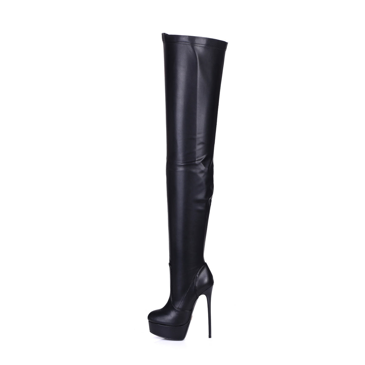 Schwarze, matte Giaro-Oberschenkelstiefel mit hohem 16-cm-Absatz ...