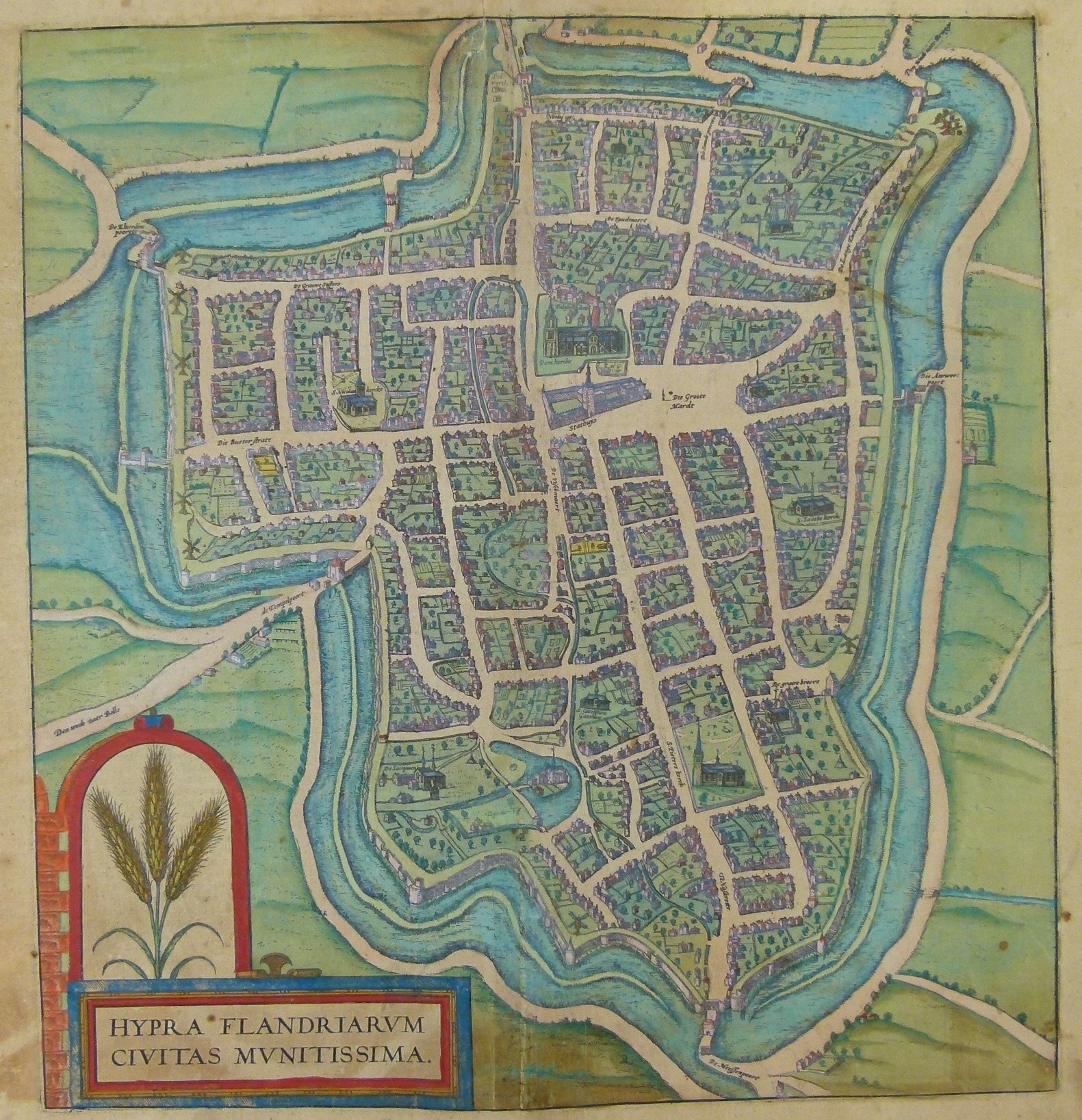 Antieke kaart - Ieper- F. Hogenberg & G. Braun - oude kaart - de Toverkamer