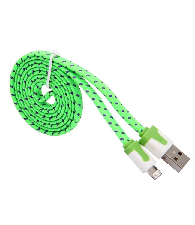 Nylon Lightning naar USB kabel - 100 cm - Groen - Telefoonhoesjestore.nl