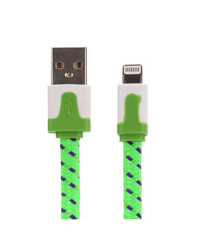 Nylon Lightning naar USB kabel - 100 cm - Groen - Telefoonhoesjestore.nl