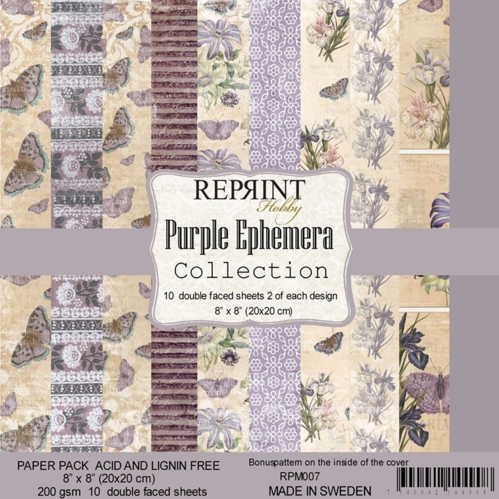 Purple Ephemera Collection 8x8 Inch Paper Pack (RPM007) - Craftlines B.V.