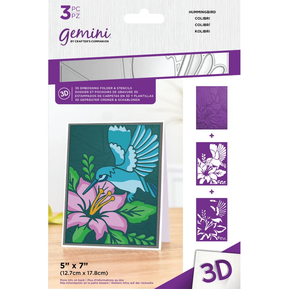 Humming Bird 3D Embossing Folder & Stencil (GEM-EF5-3D-HUMB ...
