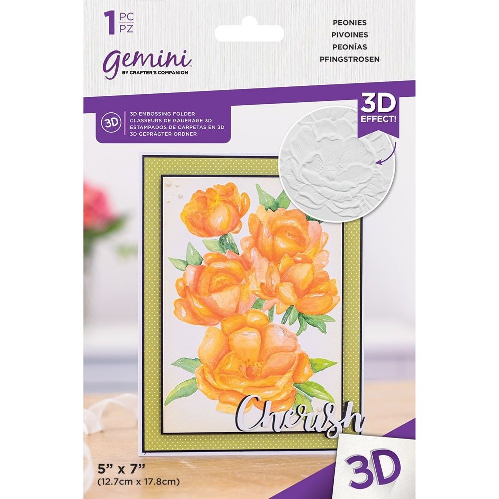 Peonies 3D Embossing Folder (GEM-EF5-3D-PEON) - Craftlines B.V.
