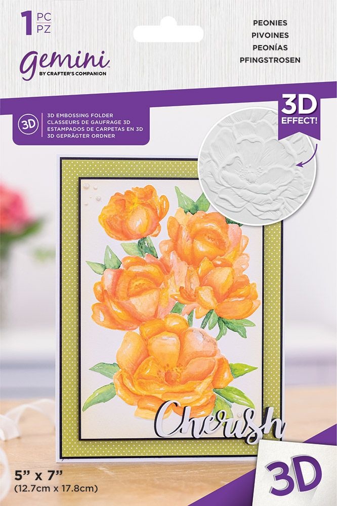 Peonies 3D Embossing Folder (GEM-EF5-3D-PEON) - Craftlines B.V.