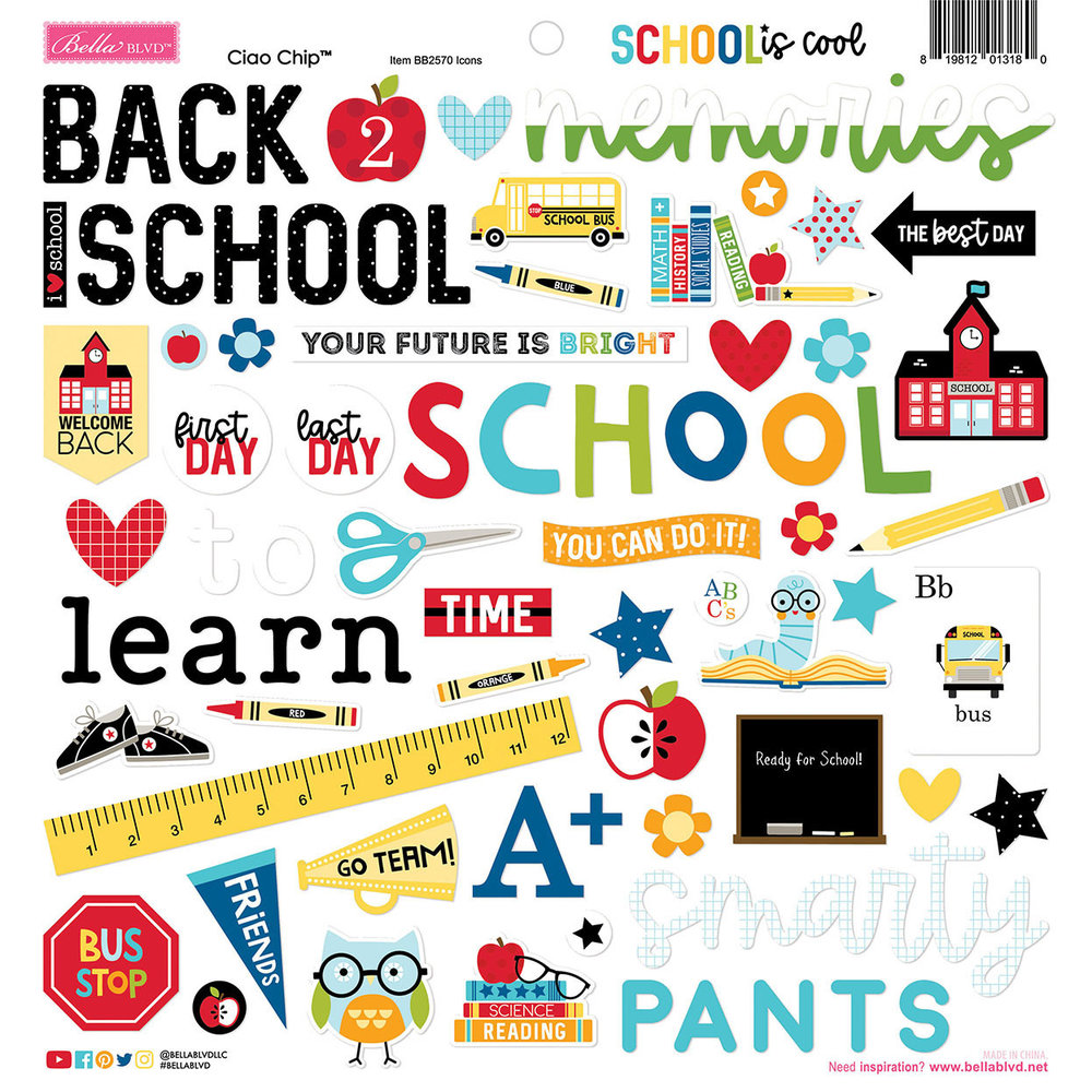 School Is Cool Chipboard Icons (BB2570) - Craftlines B.V.
