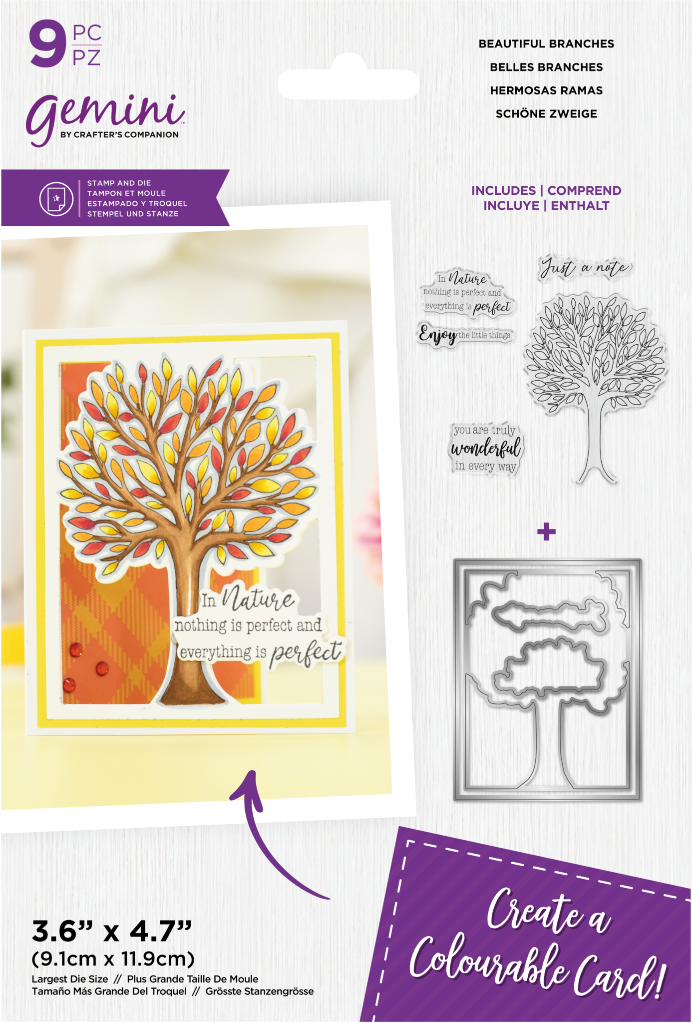 Colourable Create-a-Card Stamp & Die Beautiful Branches (GEM-STD-BBRAN ...