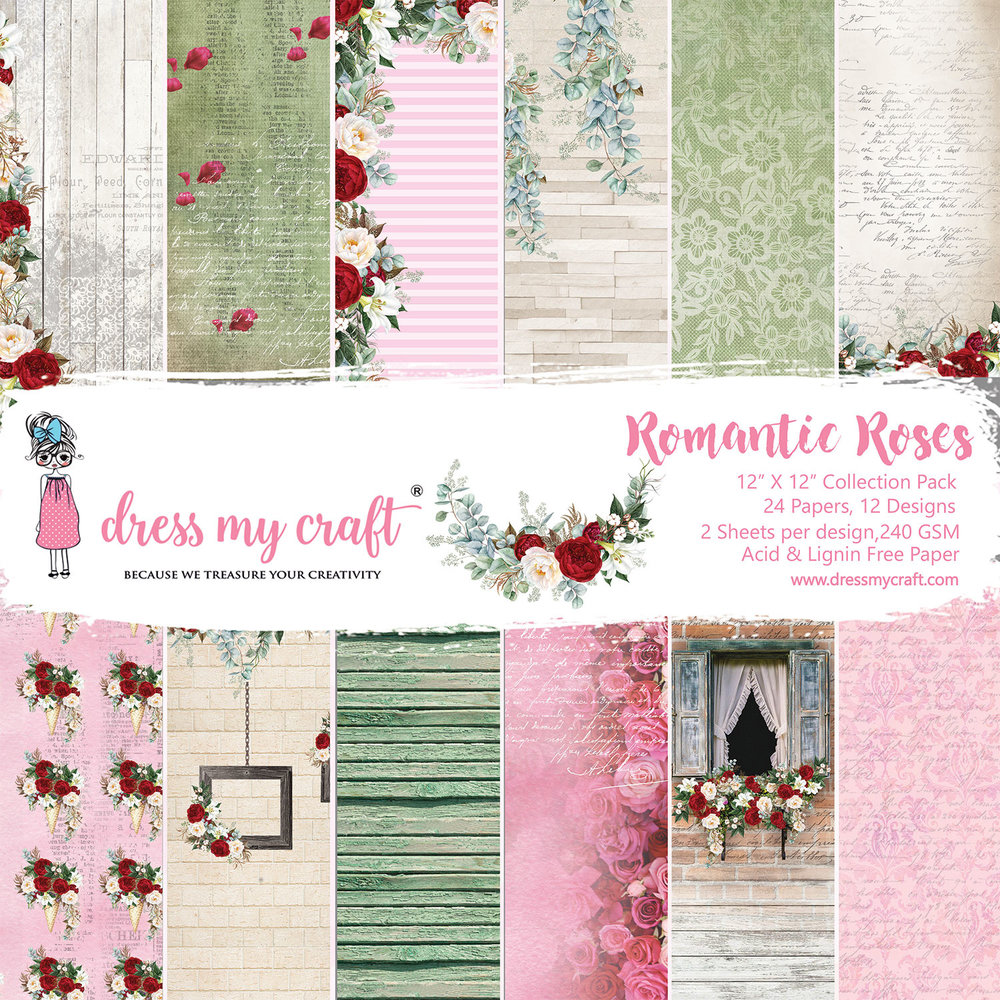 Romantic Roses 12x12 Inch Paper Pad (DMCP2267) - Craftlines B.V.