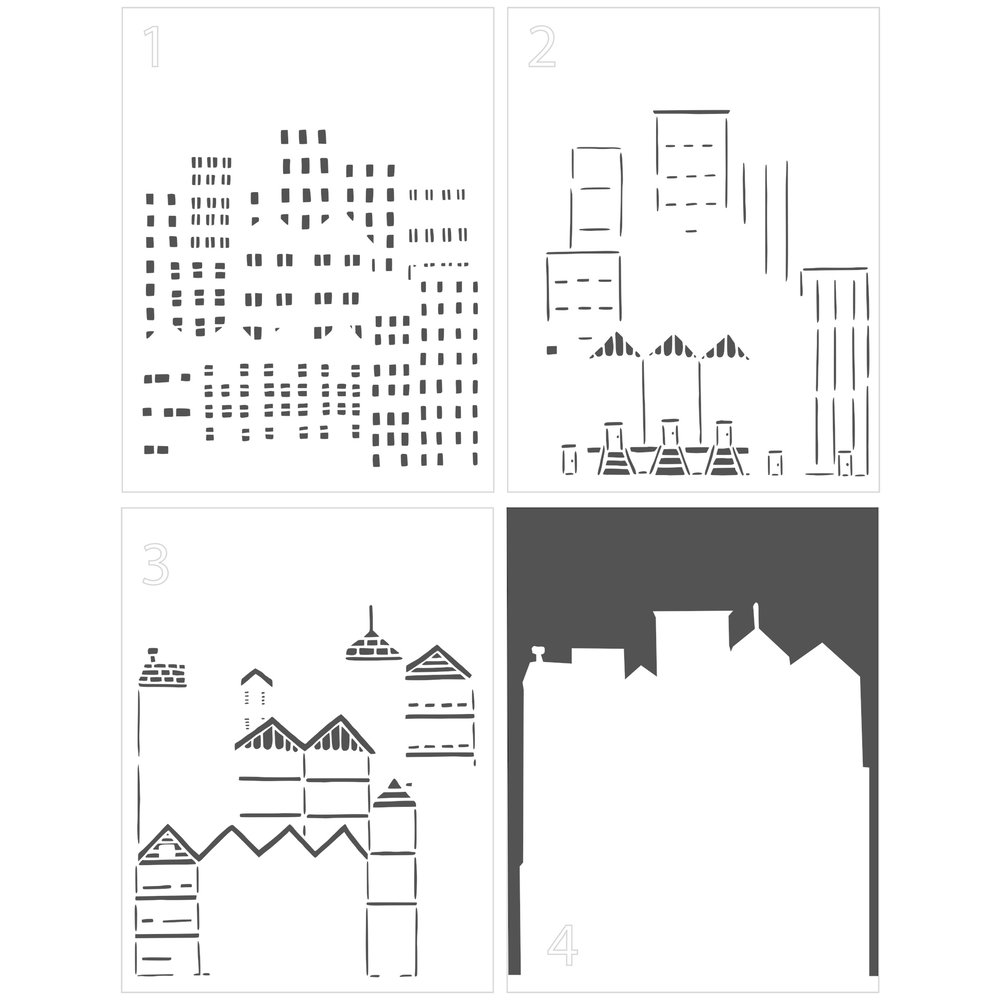 Cityscape Buildings 5,5x4,25 Inch Layered Stencil (TCW6016 ...