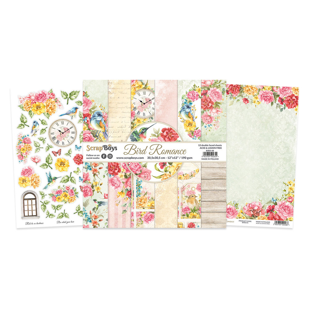 Bird Romance 12x12 Inch Paper Pack (BIRO-08) - Craftlines B.V.