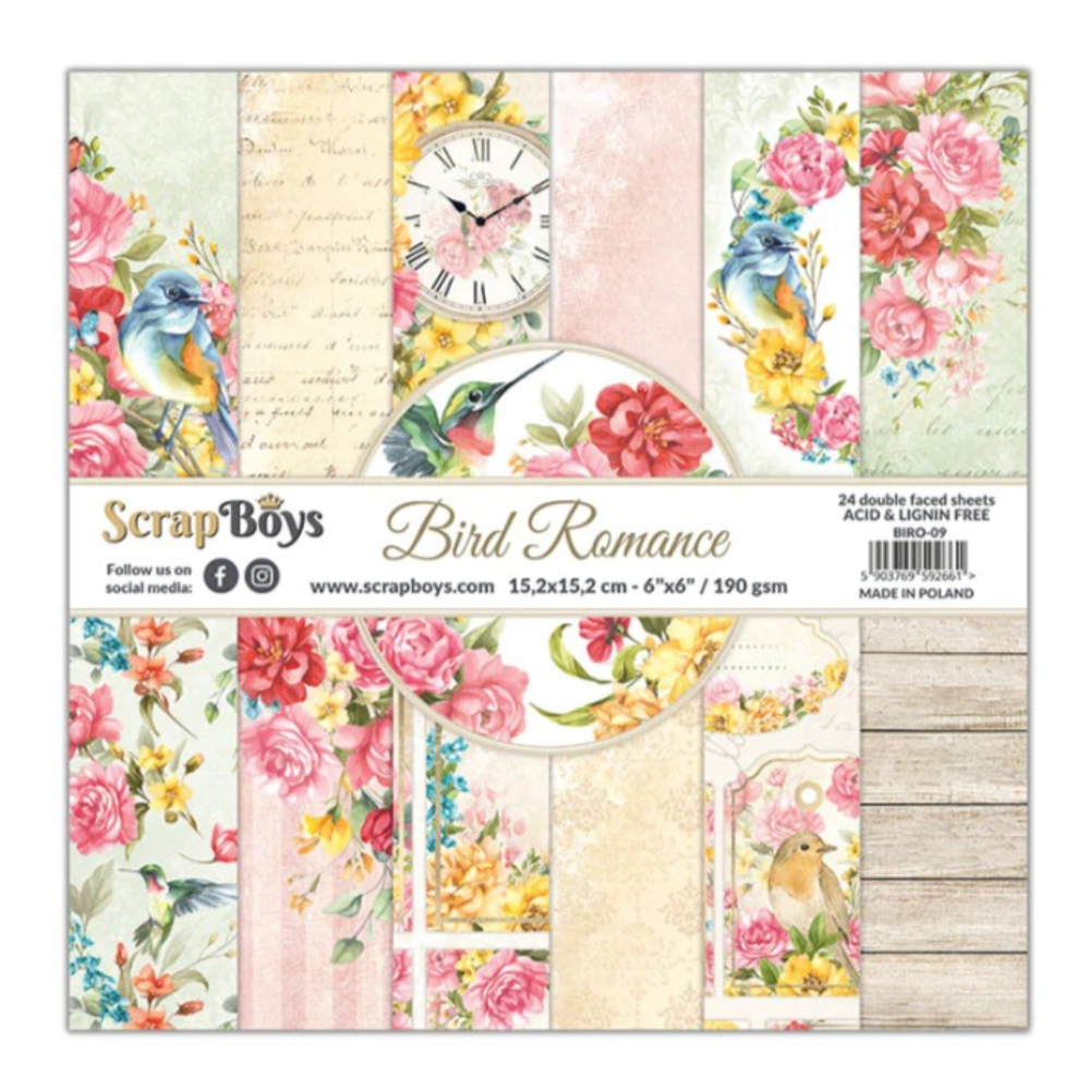 Bird Romance 6x6 Inch Paper Pad (BIRO-09) - Craftlines B.V.