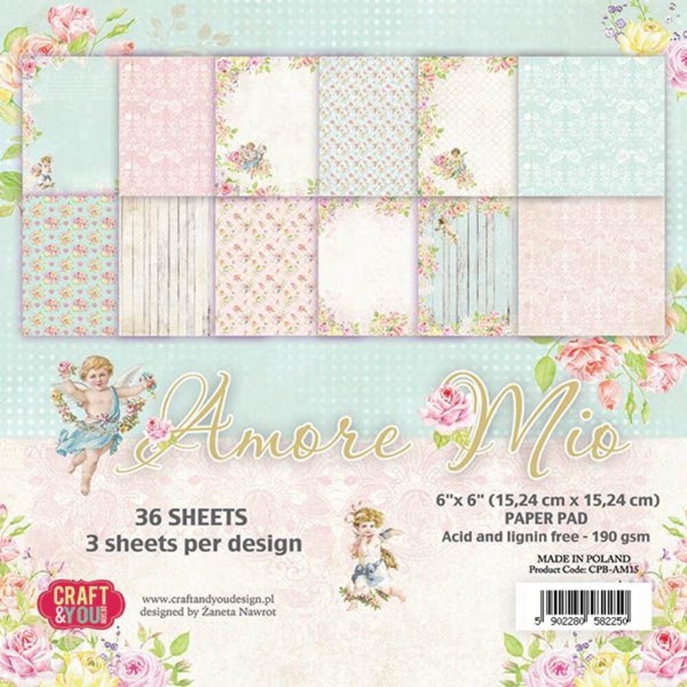 Amore Mio 6x6 Inch Paper Set 190gsm (36sheets) (CPB-AM15) - Craftlines B.V.