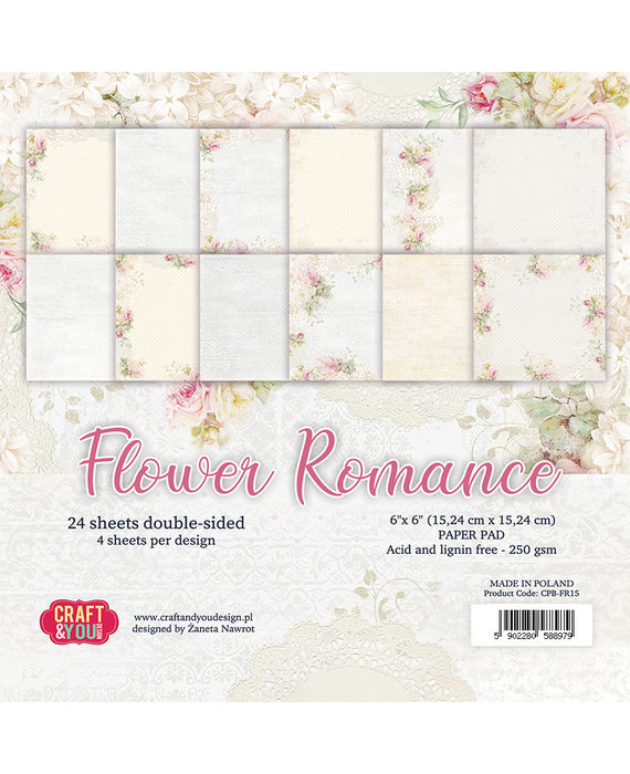 Flower Romance 6x6 Inch Paper Set 250gsm (24sheets) (CPB-FR15) - Craftlines B.V.