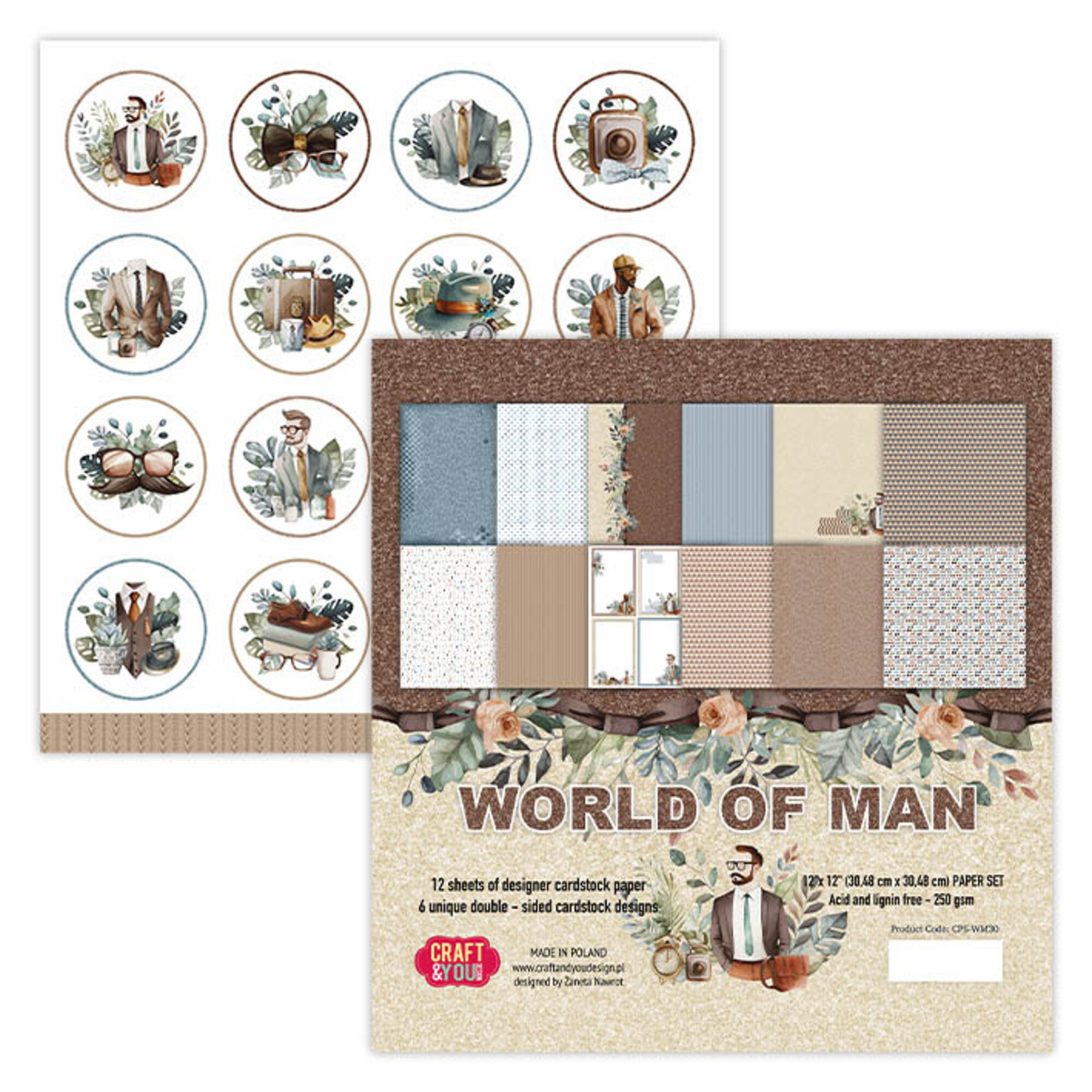 World of Man 12x12 Inch Paper Set 250gsm (12sheets) (CPS-WM30-12 ...