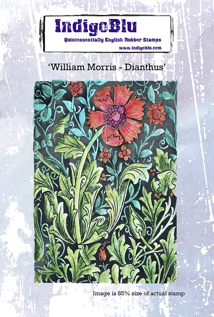William Morris Dianthus A6 Red Rubber Stamp (IND1110) - Craftlines B.V.