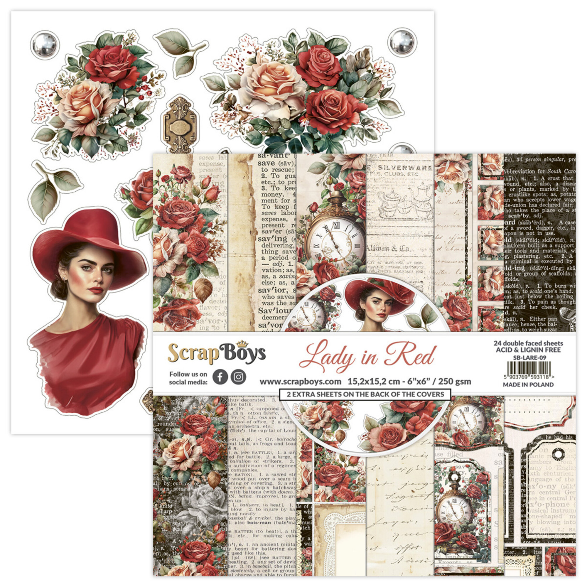 Lady in Red 6x6 Inch Paper Pad (SB-LARE-09) - Craftlines B.V.